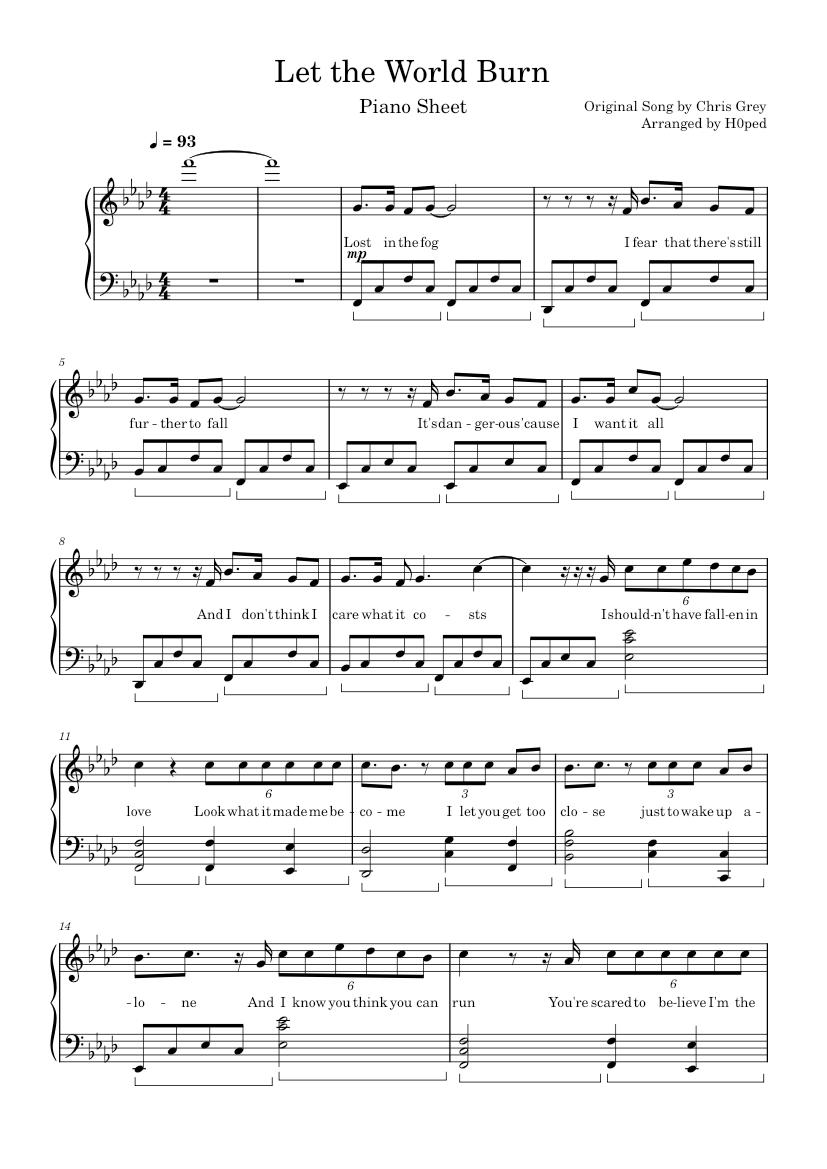 LET THE WORLD BURN – Chris Grey Sheet Music for Piano (Solo ...