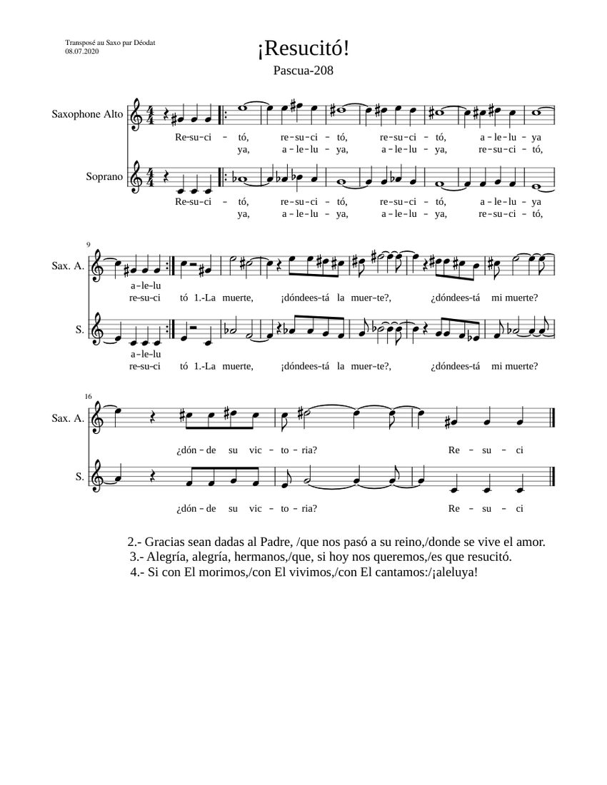 Resucito Sheet music for Soprano, Saxophone alto (Mixed Duet ...