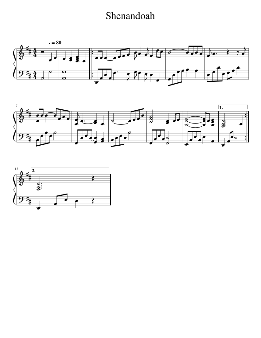 Shenandoah Sheet music for Piano (Solo) Easy | Musescore.com