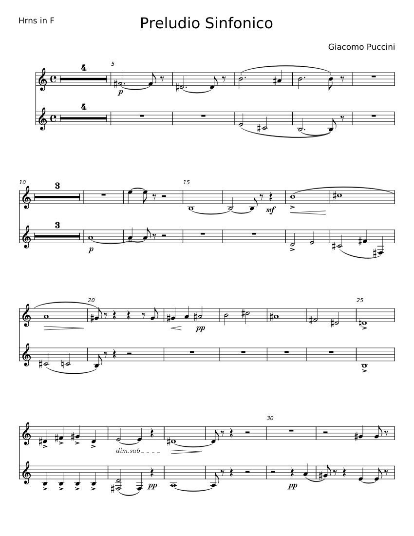 Preludio Sinfonico - Giacomo Puccini Sheet Music for French horn (Brass ...