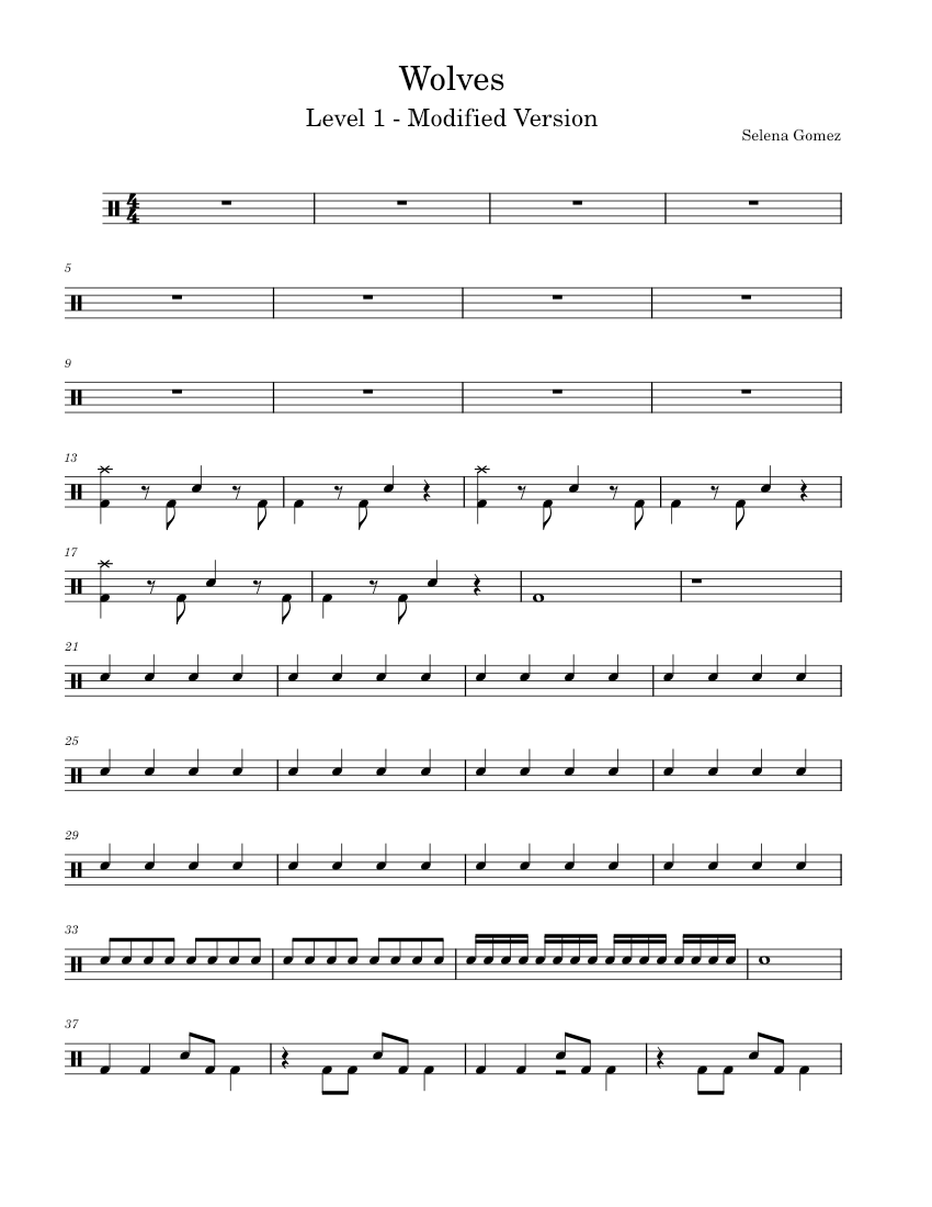 Wolves - Selena Gomez (Level 1 - Modified Version) Sheet music for Drum ...