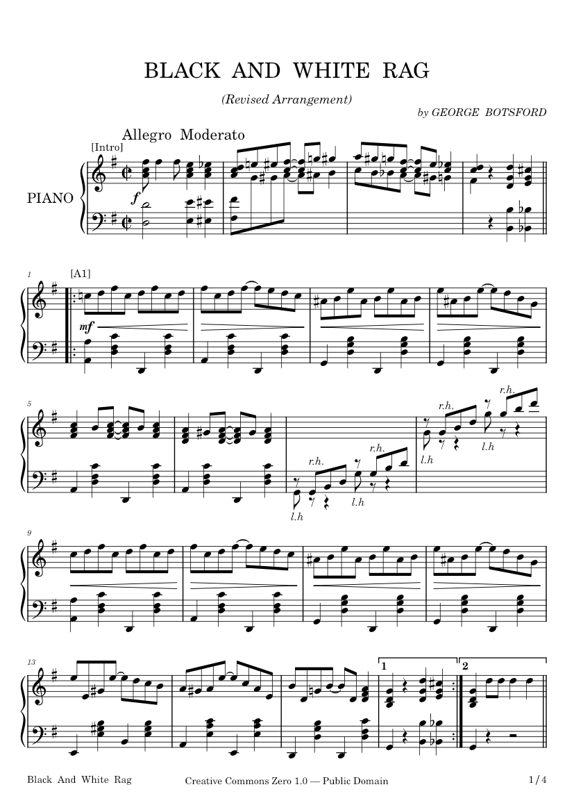 Black and White Rag – George Botsford – 1924 Sheet Music for Piano ...