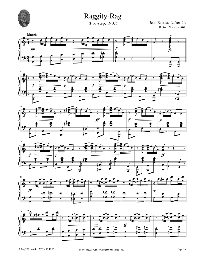 Raggity Rag – Jean-Baptiste Lafrenière Sheet music for Piano (Solo ...