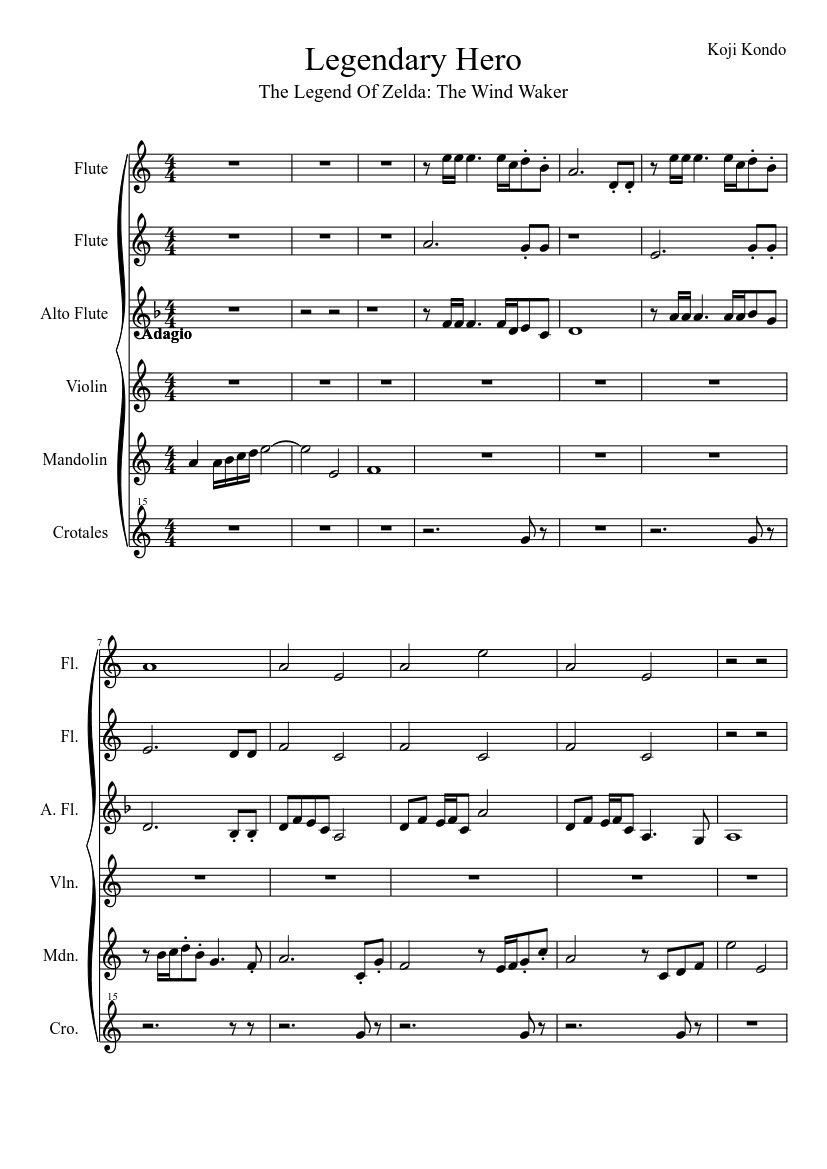 Legendary Hero producción musical Sheet music for Flute, Violin (Mixed ...