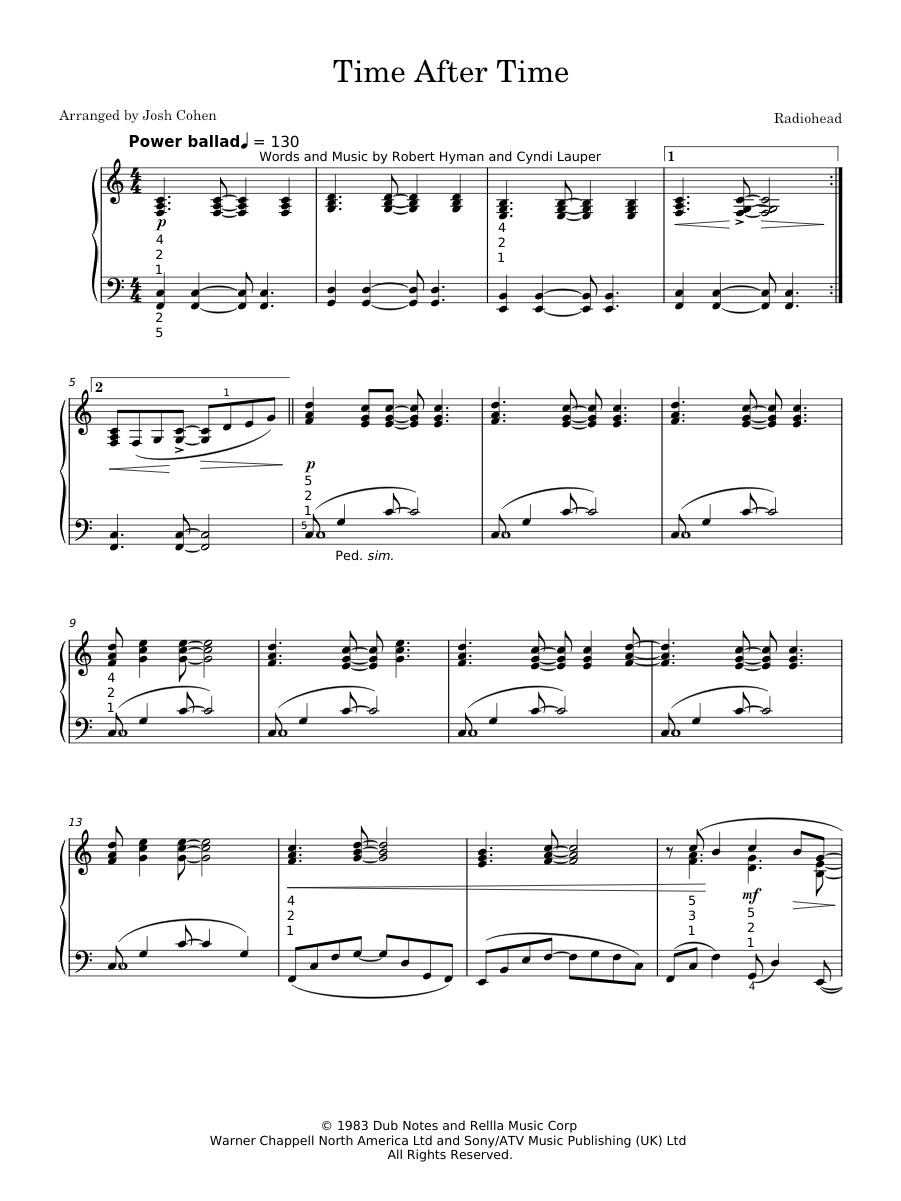 Play Official version of Time after time sheet music by Cyndi Lauper ...