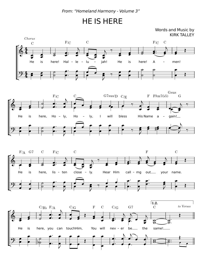 He Is Here - L. Kirk Talley Sheet Music with Chords for Synthesizer ...