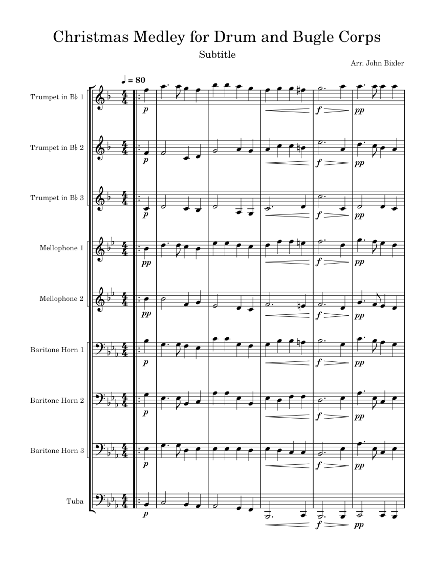 Christmas Medley for Drum and Bugle Corps Sheet Music for Tuba, French ...