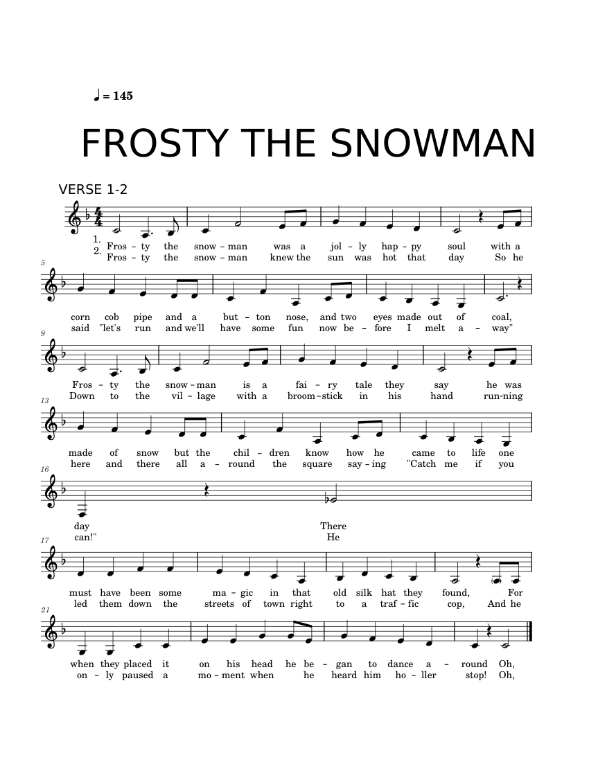 Frosty the snowman – Misc Traditional Frosty the Snowman Melody for ...