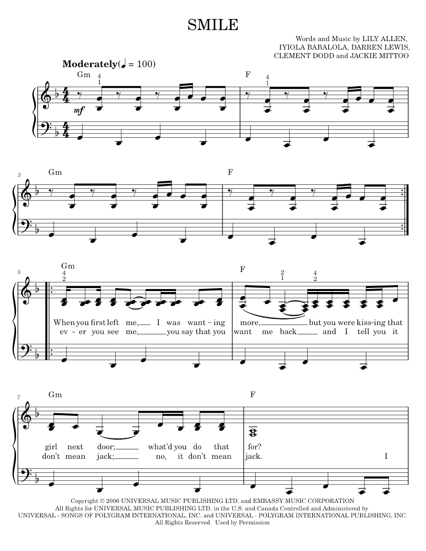 Smile Sheet music for Piano by Glee Cast: Music Notes by MuseScore