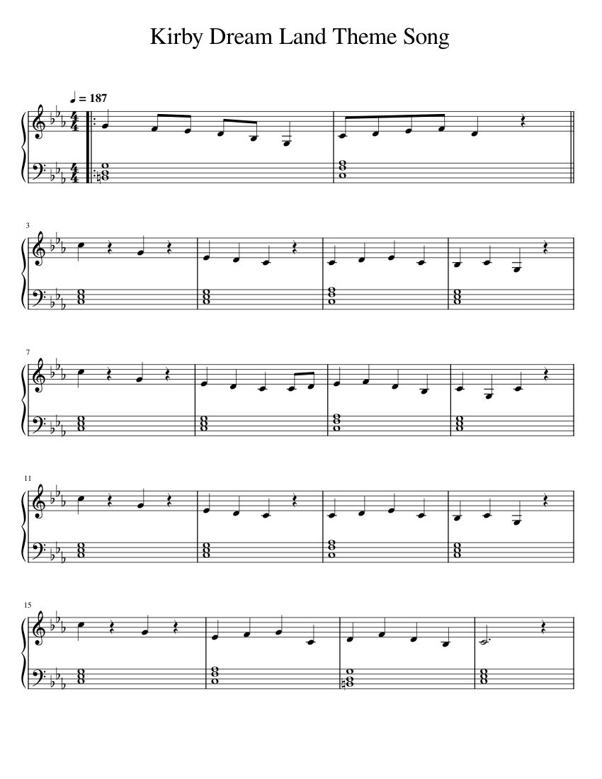 Kirby Dream Land Theme Song – Koji Kondo, 近藤 浩治 Sheet Music for Piano ...