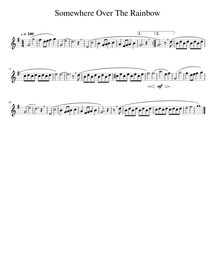 Somewhere Over the Rainbow Sheet Music for Saxophone alto (Solo ...