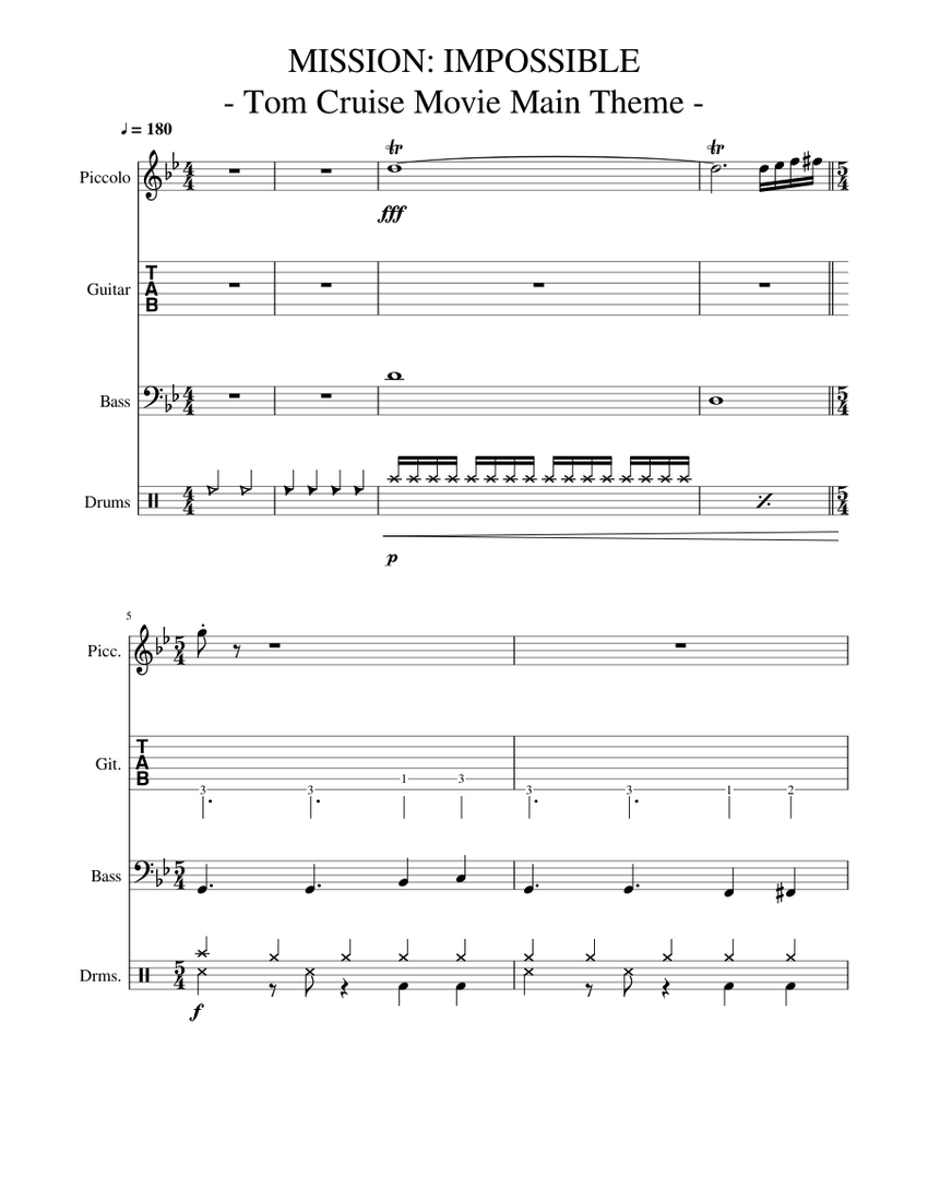 MISSION: IMPOSSIBLE - Tom Cruise Movie Main Theme - Sheet music for ...