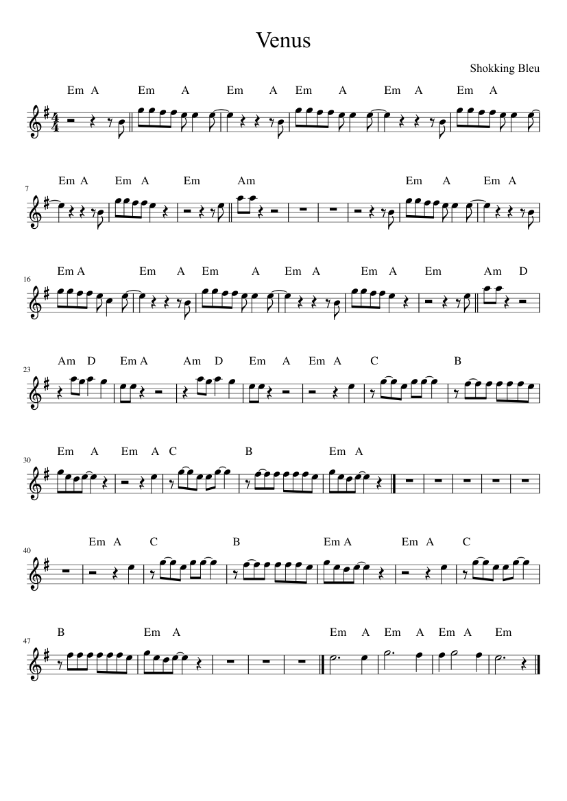 Venus Sheet Music with Chords for Flute (Solo) | MuseScore.com