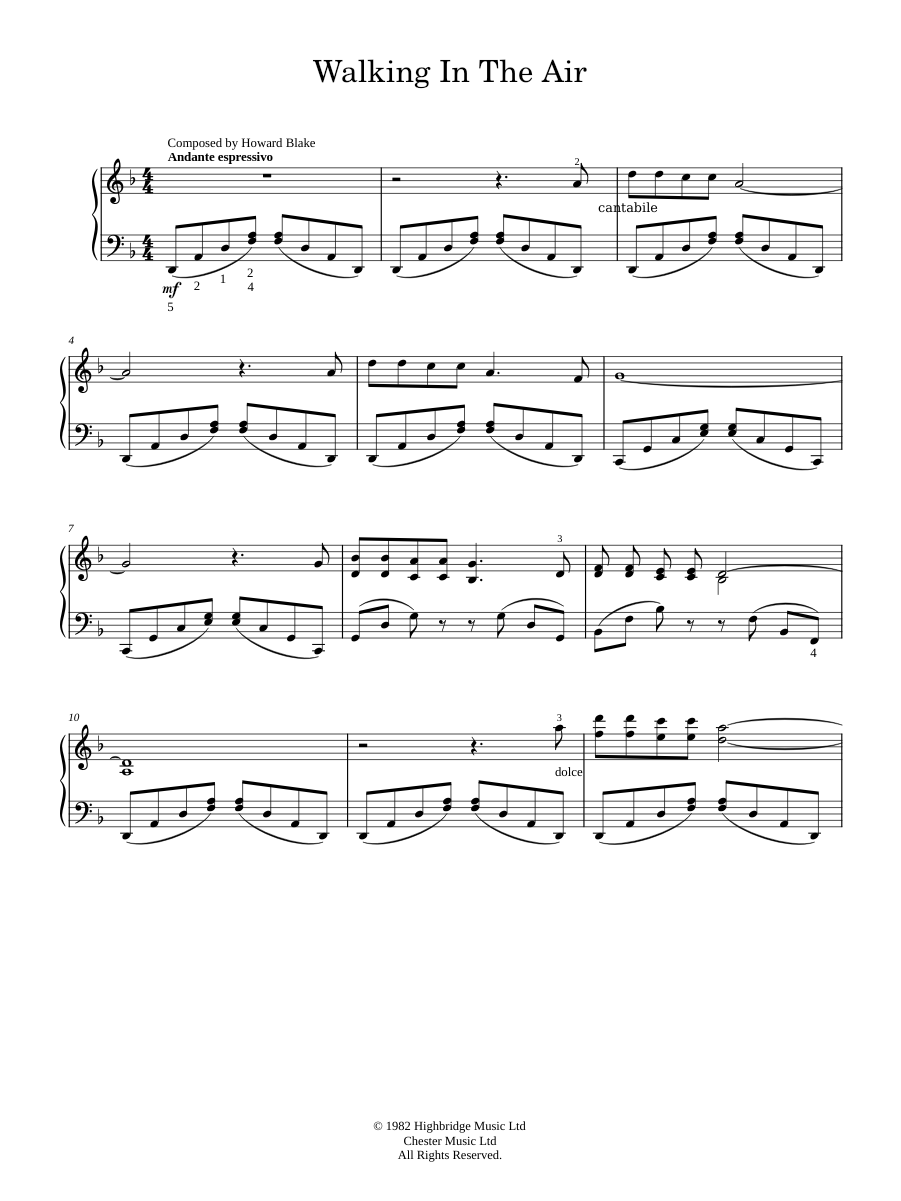 Play Official version of Walking in the air sheet music by Howard Blake ...