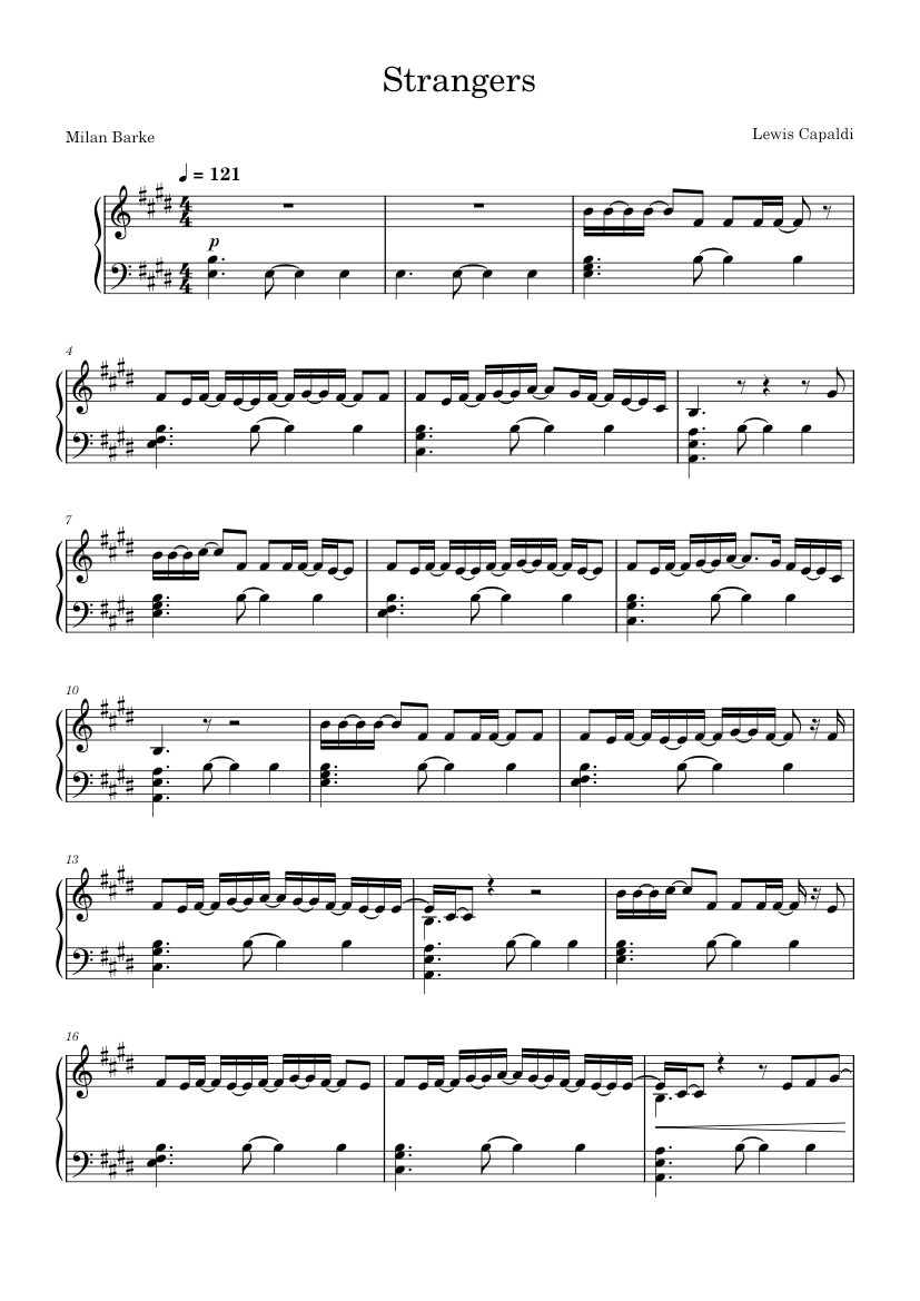 Strangers - Lewis Capaldi Sheet Music for Piano (Solo) | MuseScore.com