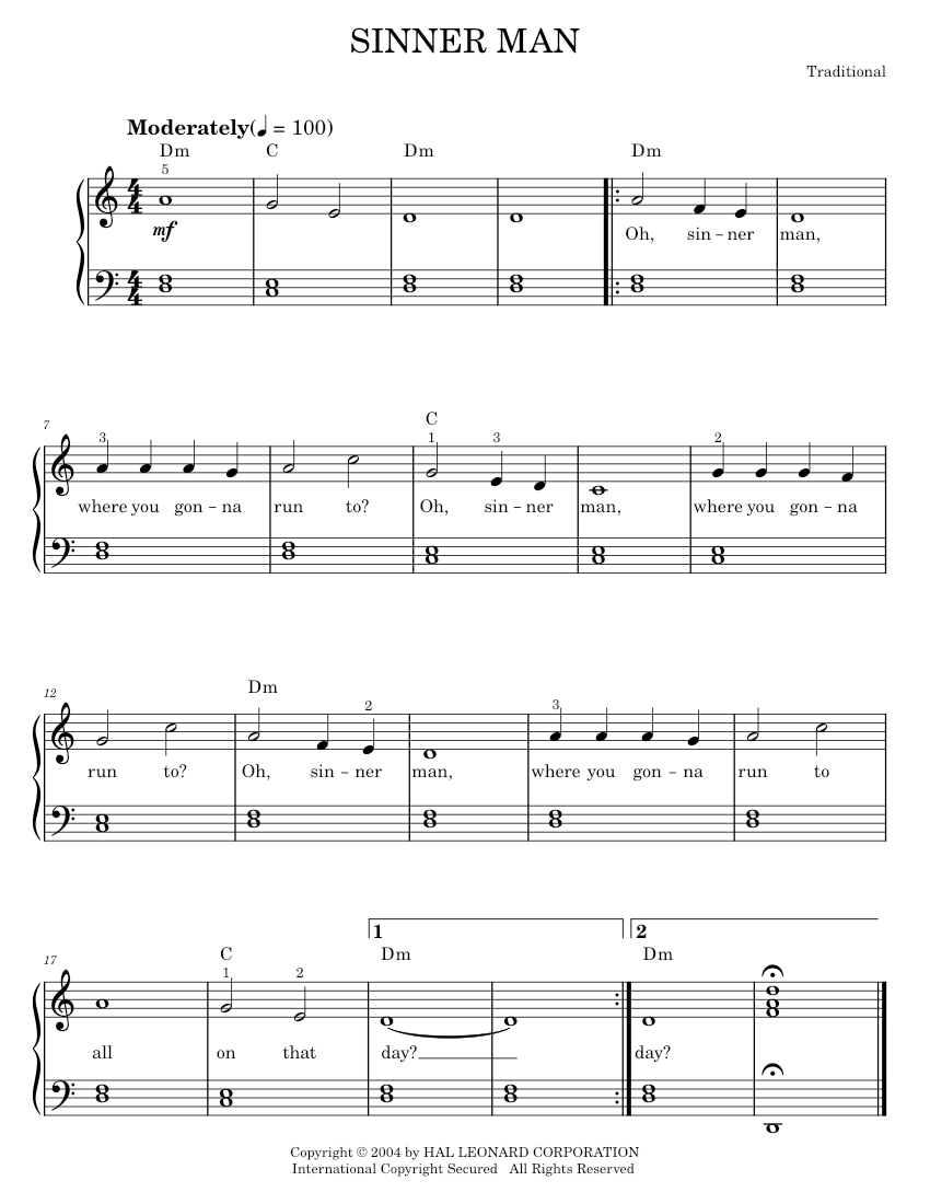 Play Official version of Sinner Man Sheet Music by Traditional ...