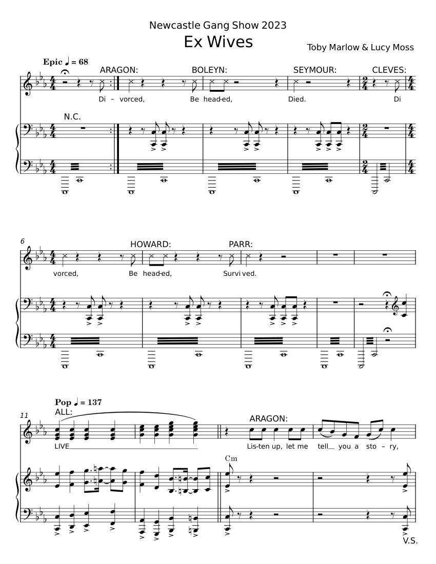 Six The Musical - Ex Wives - Misc Soundtrack Sheet Music with Chords ...