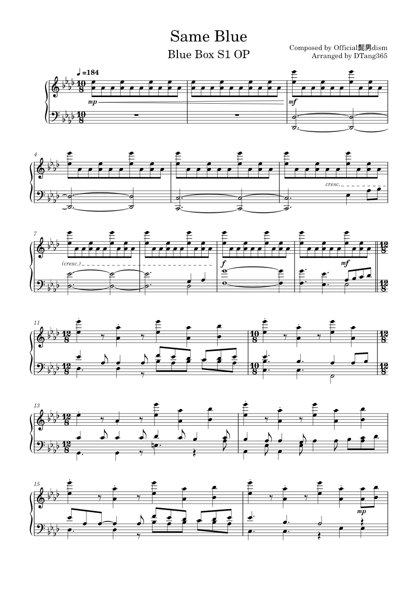 Same Blue – Official HIGE DANdism (Blue Box S1 OP Full Size) Sheet ...