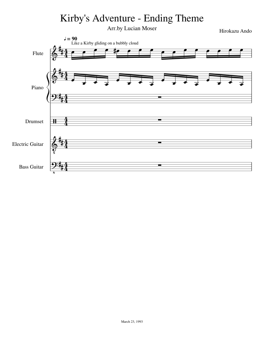 Kirby's Adventure - Ending Theme Sheet music for Piano, Flute, Guitar ...