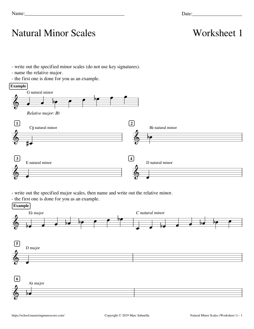 Natural Minor Scales (Worksheet 1) Sheet music for Piano (Solo ...