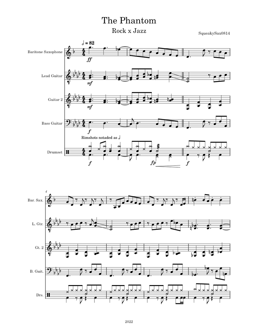 The_Phantom Sheet music for Saxophone baritone, Guitar, Bass guitar ...