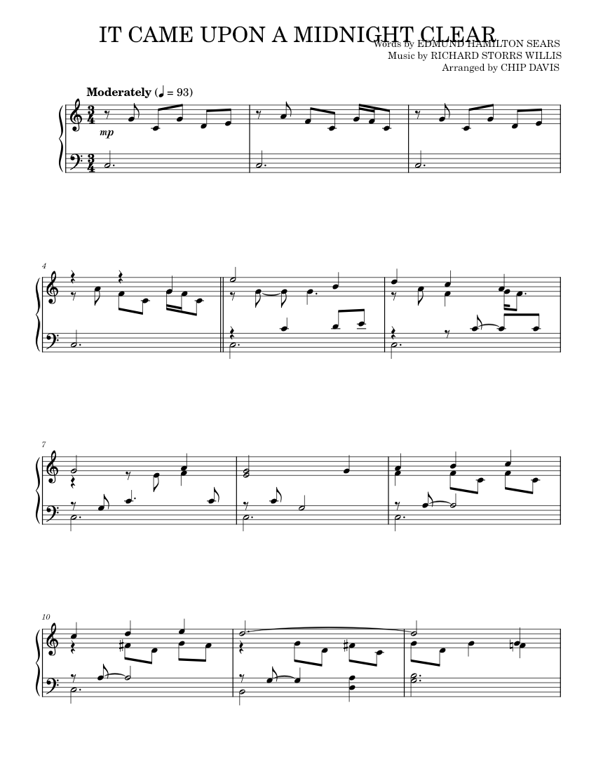 It Came Upon A Midnight Clear Sheet music for Piano by Chip Davis ...