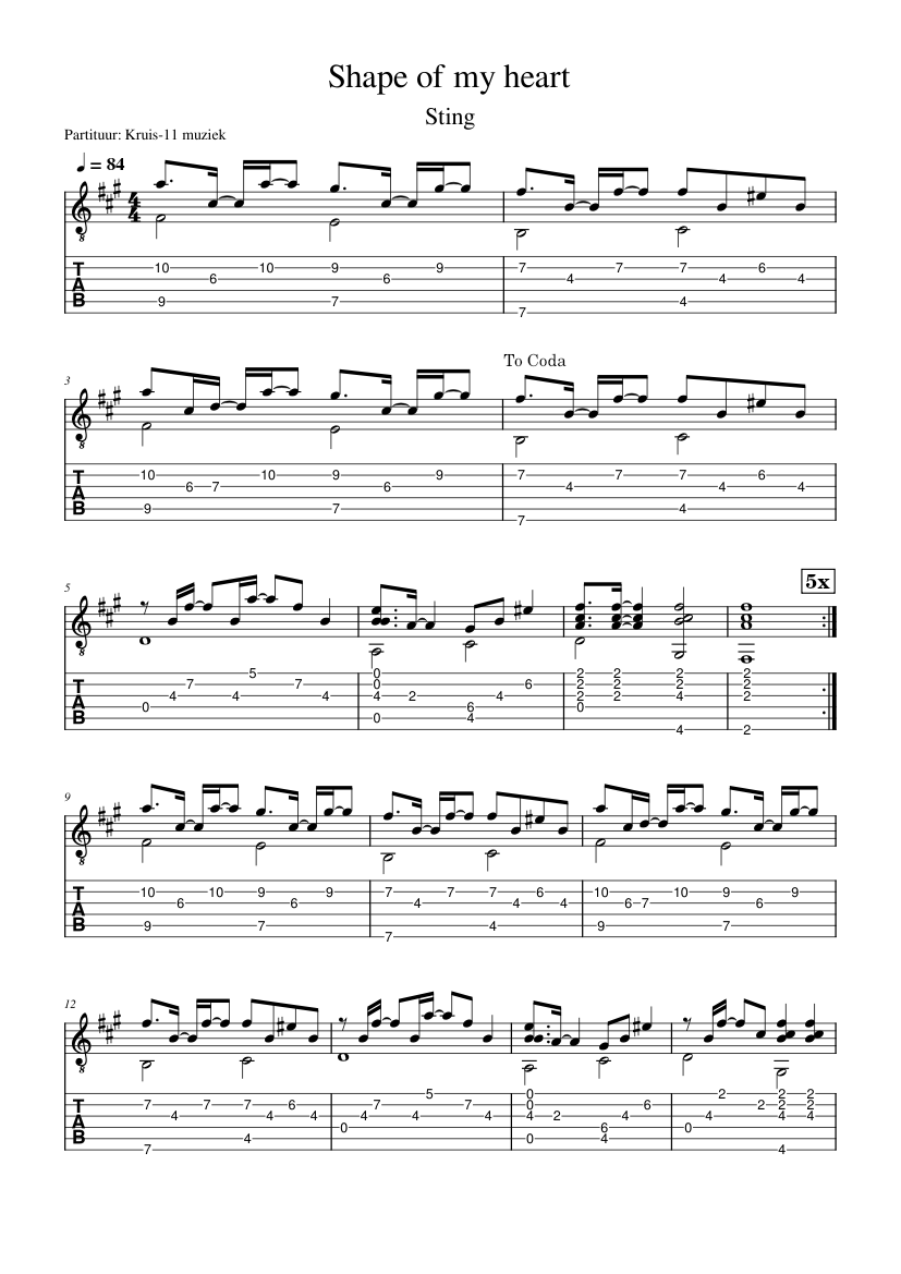 Sting - Shape of my heart - guitar TAB Sheet Music for Guitar (Solo ...