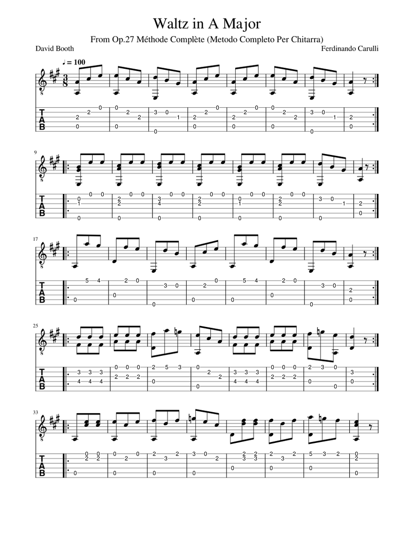 Waltz in A Major - Op.27 - Ferdinando Carulli Sheet music for Guitar ...