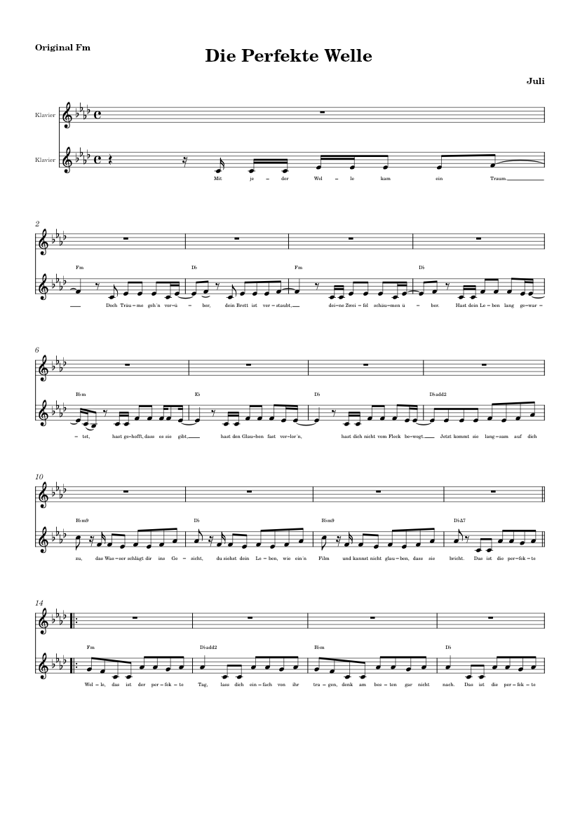 Die perfekte welle – Juli Sheet Music for Piano (Solo) | MuseScore.com
