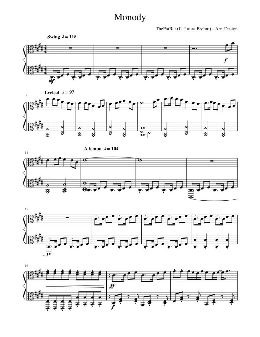 Monody By The FatRat for Viola Sheet music for Piano (Solo) | Musescore.com
