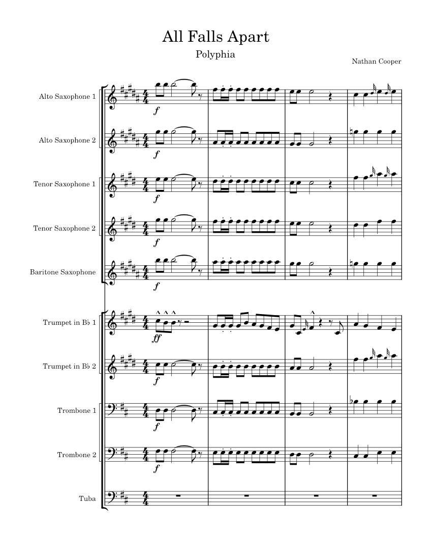 All Falls Apart - Polyphia Sheet Music for Trombone, Tuba, Saxophone ...