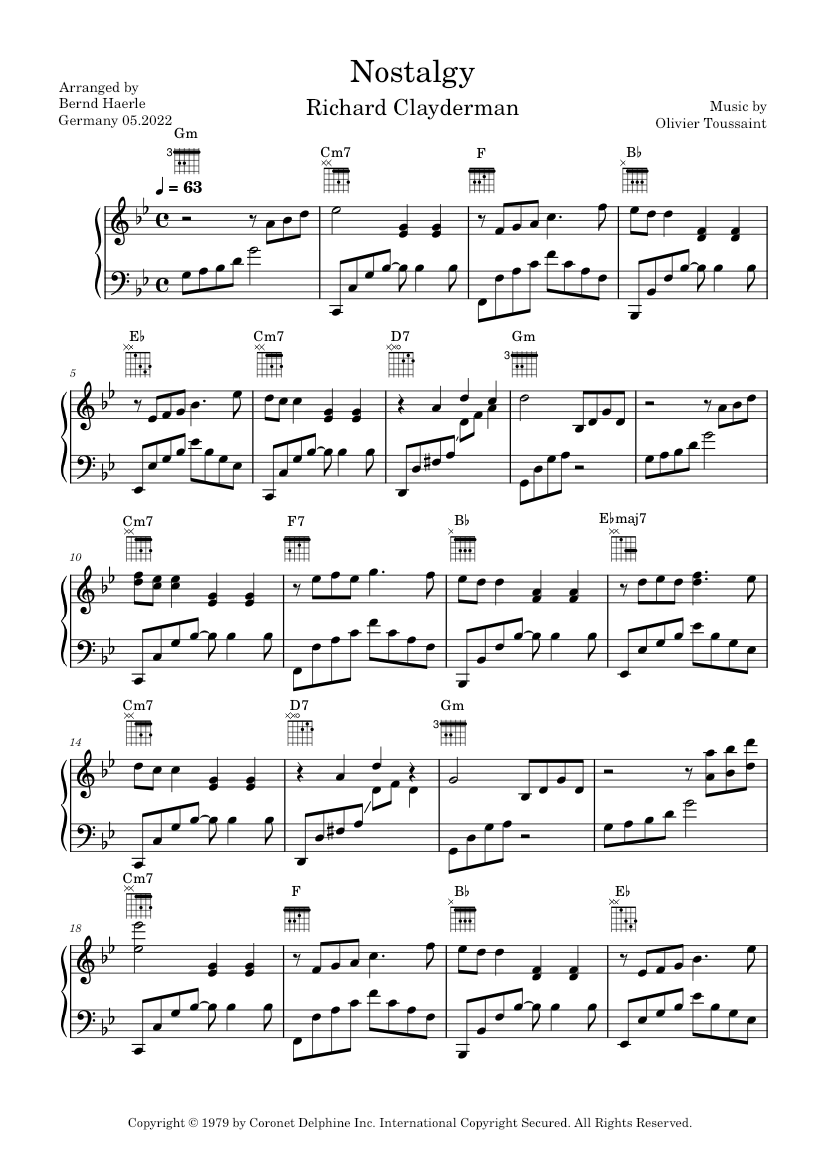 Nostalgy – Richard Clayderman Sheet music for Piano (Solo) Easy ...