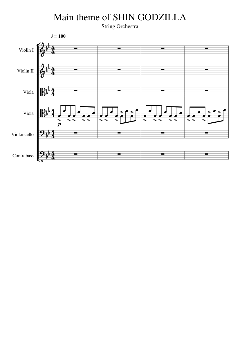 Main theme of SHIN GODZILLA ① For strings Sheet music for Contrabass ...