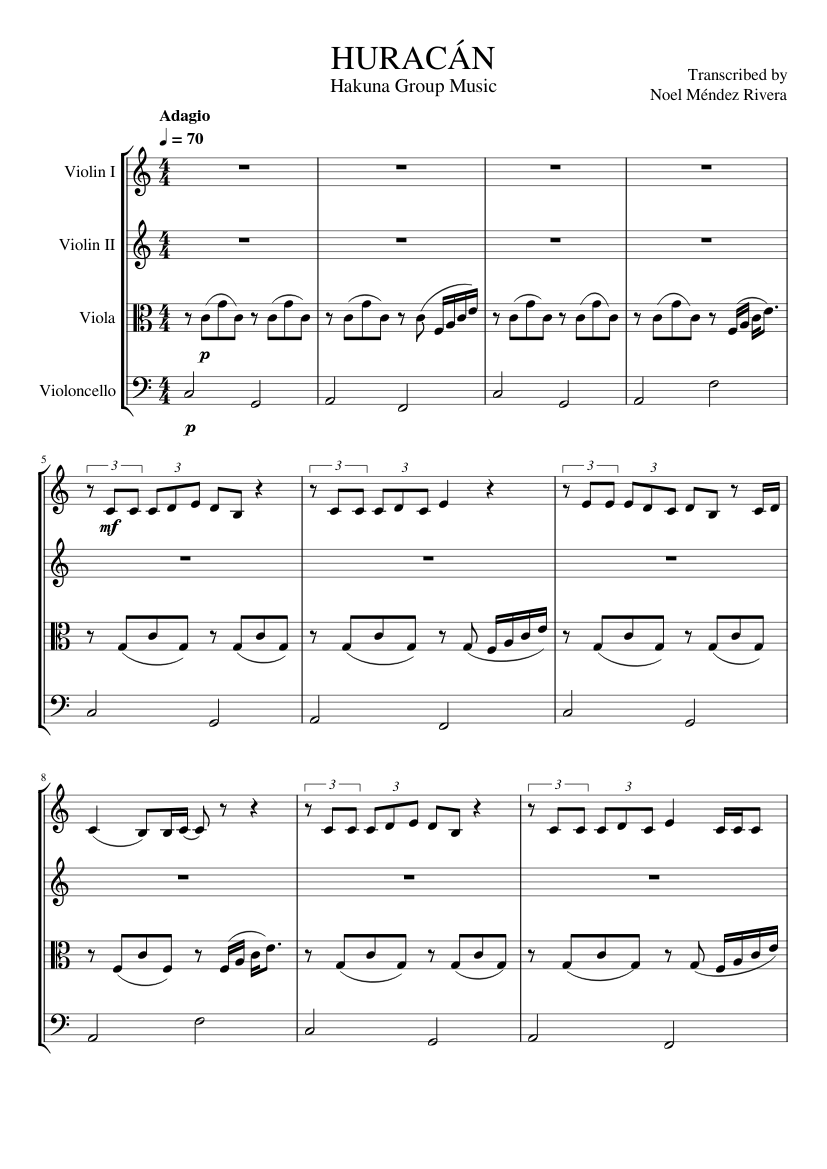 HURACÁN Sheet Music for Violin, Viola, Cello (String Quartet) | MuseScore.com
