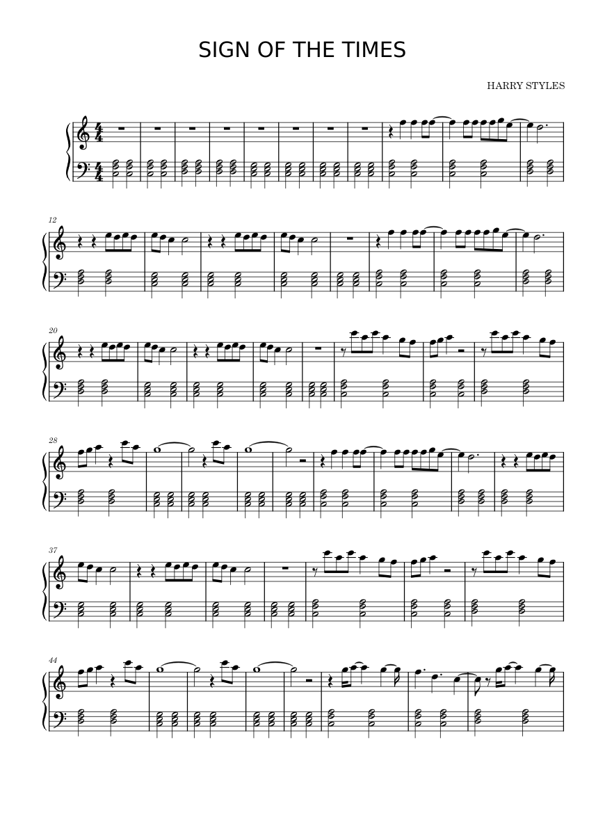 Sign of the Times – Harry Styles Sheet music for Piano (Solo) Easy ...