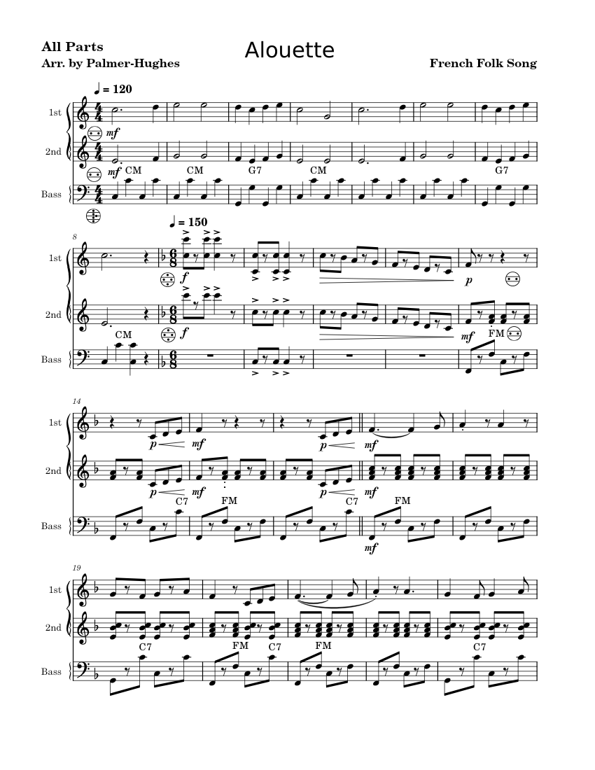Alouette – French Folk Song Sheet music for Accordion (Mixed Trio ...