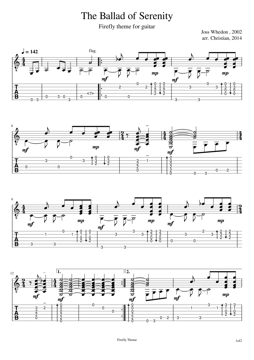 The ballad of serenity ( Firefly Guitar ) , CS , 2024 Sheet Music for ...