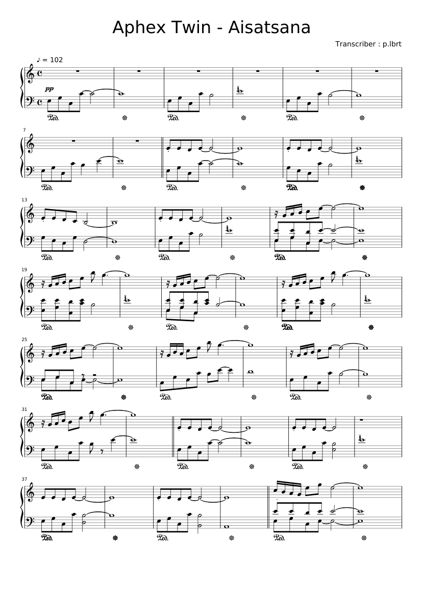 Aphex Twin - Aisatsana Sheet music for Piano (Solo) Easy | Musescore.com