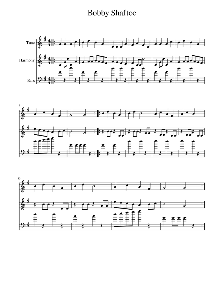 Bobby Shaftoe Sheet music for Bass guitar (Solo) | Musescore.com
