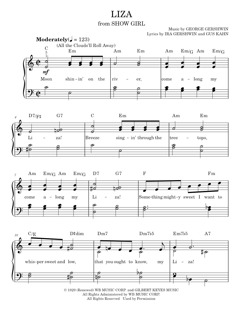 Liza Sheet music for Piano by George Gershwin Official | MuseScore.com