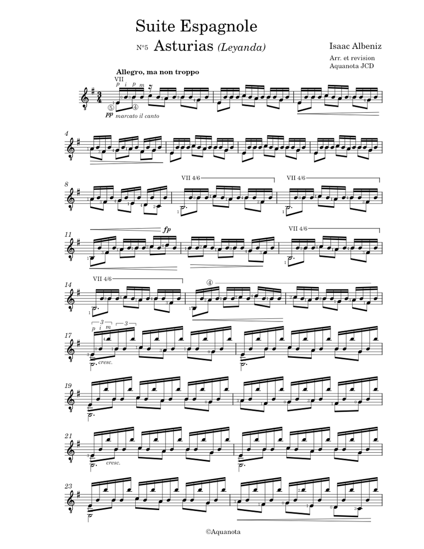 Suite Espagnole N°1, Op 47 N°5 Asturias – Leyanda – Issac Albeniz Sheet ...