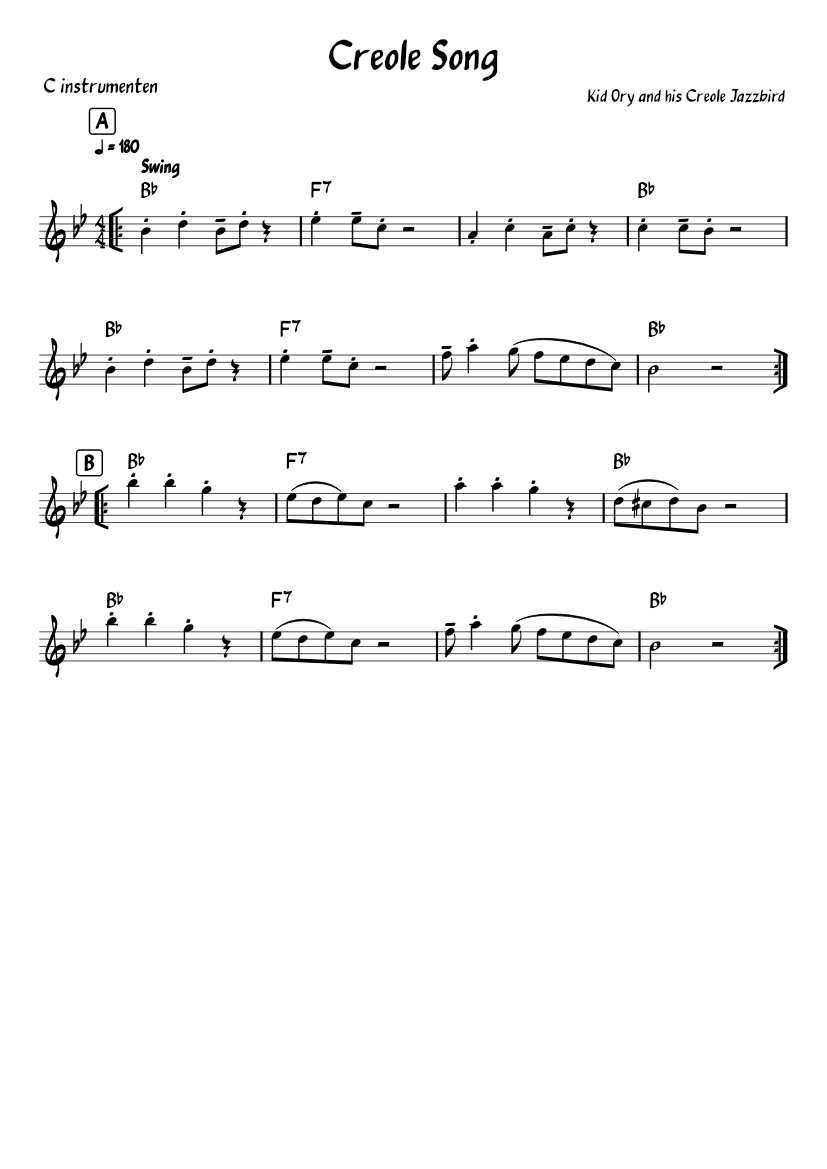Creole Song – Kid Ory and his Creole Jazzbird Sheet music for Piano ...