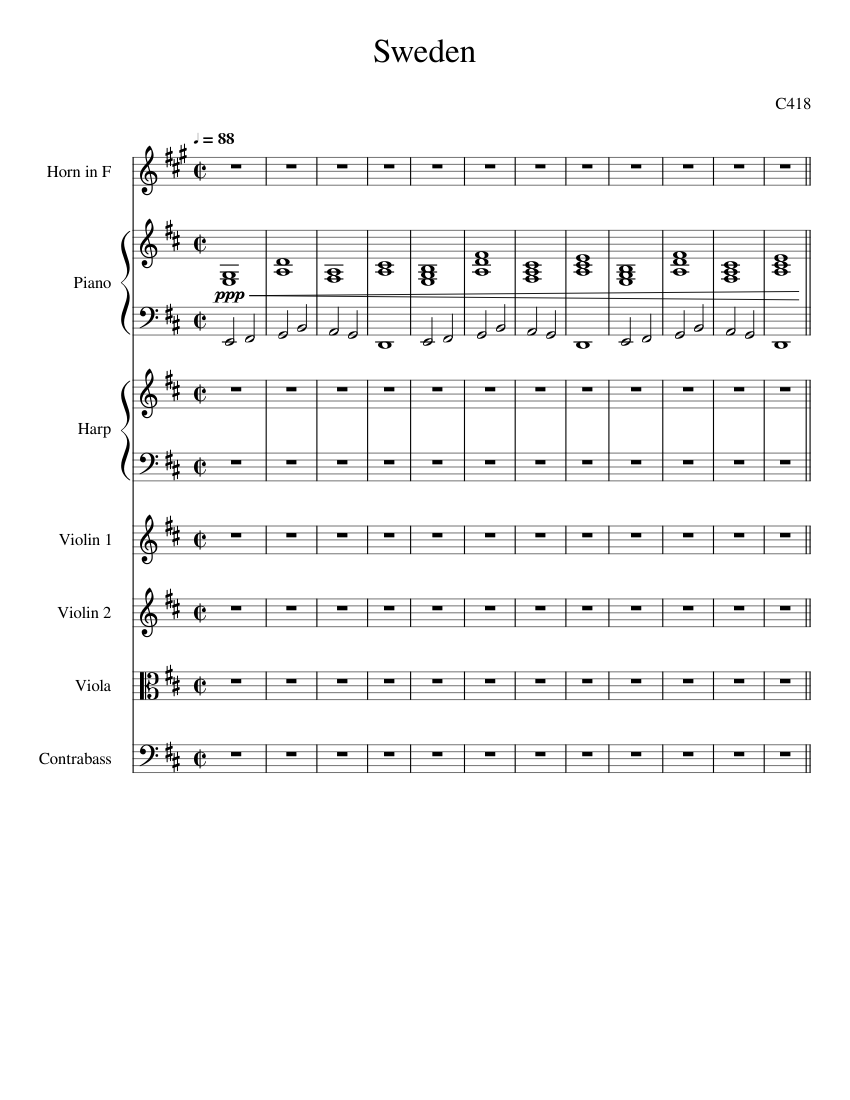 Sweden (original score) Sheet music for Piano, French horn, Contrabass ...
