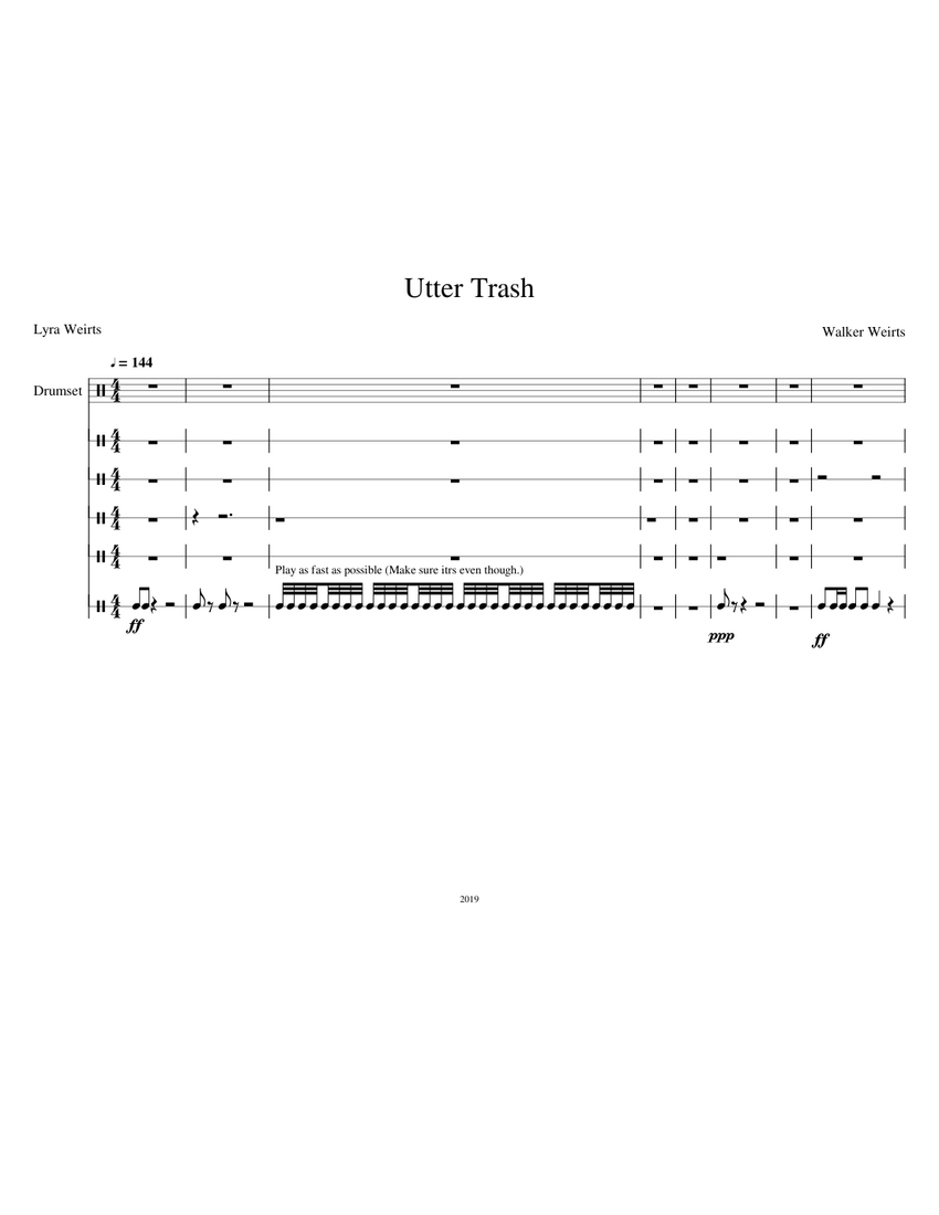 Utter Trash 1 Sheet music for Tambourine, Drum group, Triangle, Slap ...