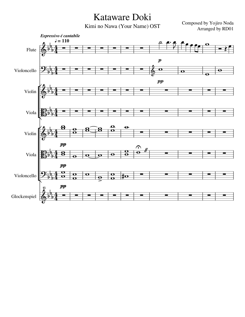 Kataware Doki Sheet music for Flute, Glockenspiel, Violin, Viola & more ...