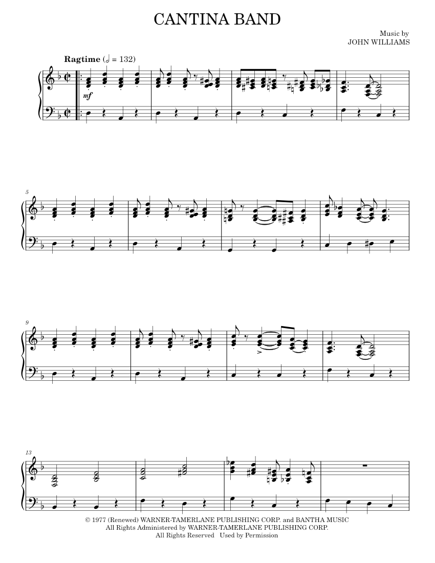Play Official version of Cantina Band Sheet Music by John Williams for ...
