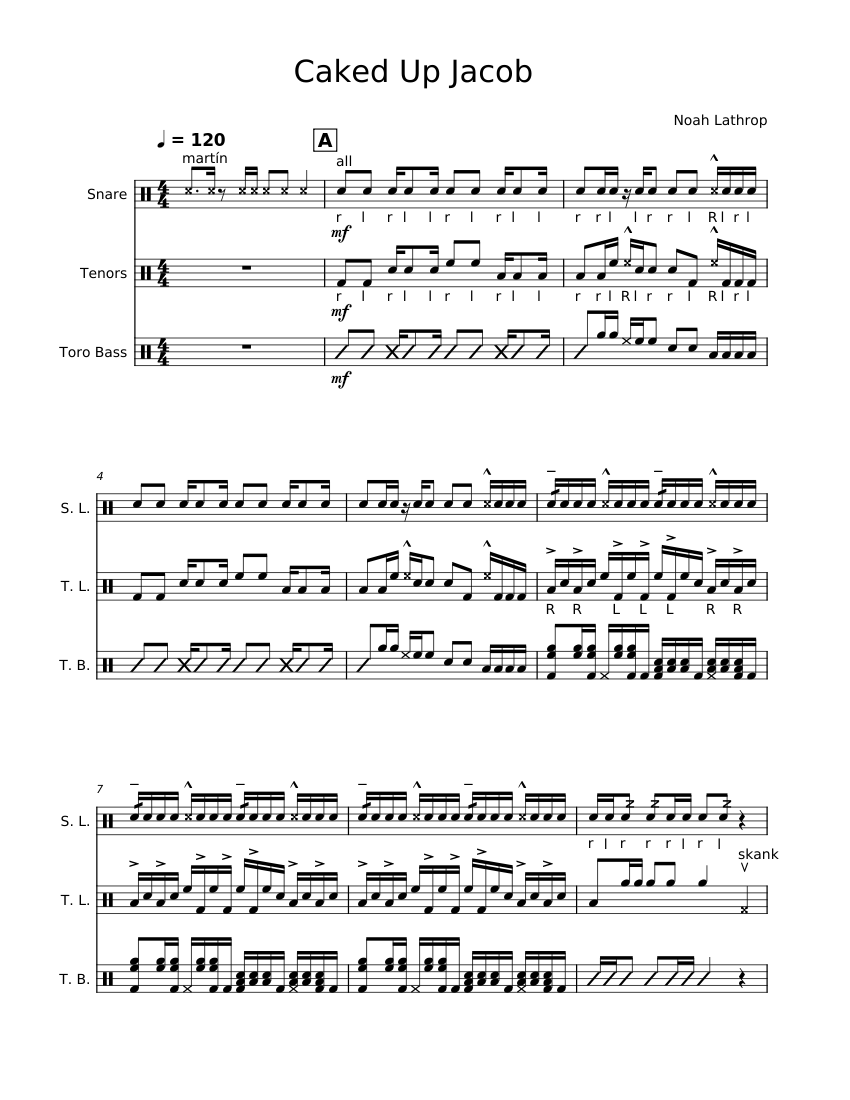 Caked Up Jacob Sheet music for Snare drum, Tenor drum, Bass drum ...