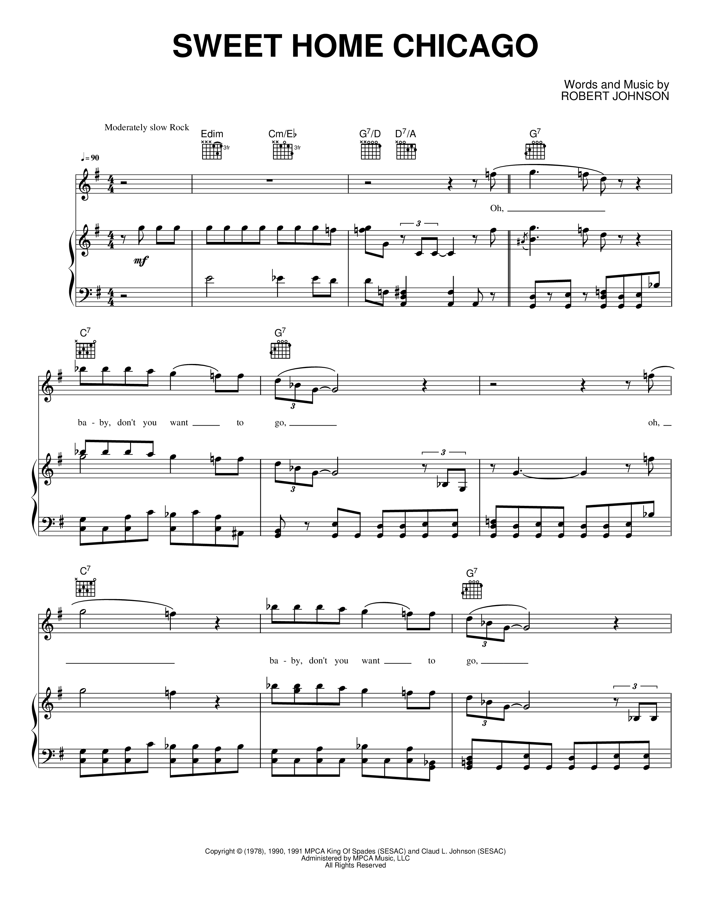 Sweet Home Chicago Sheet music for Piano, Vocals, Guitar by Robert ...