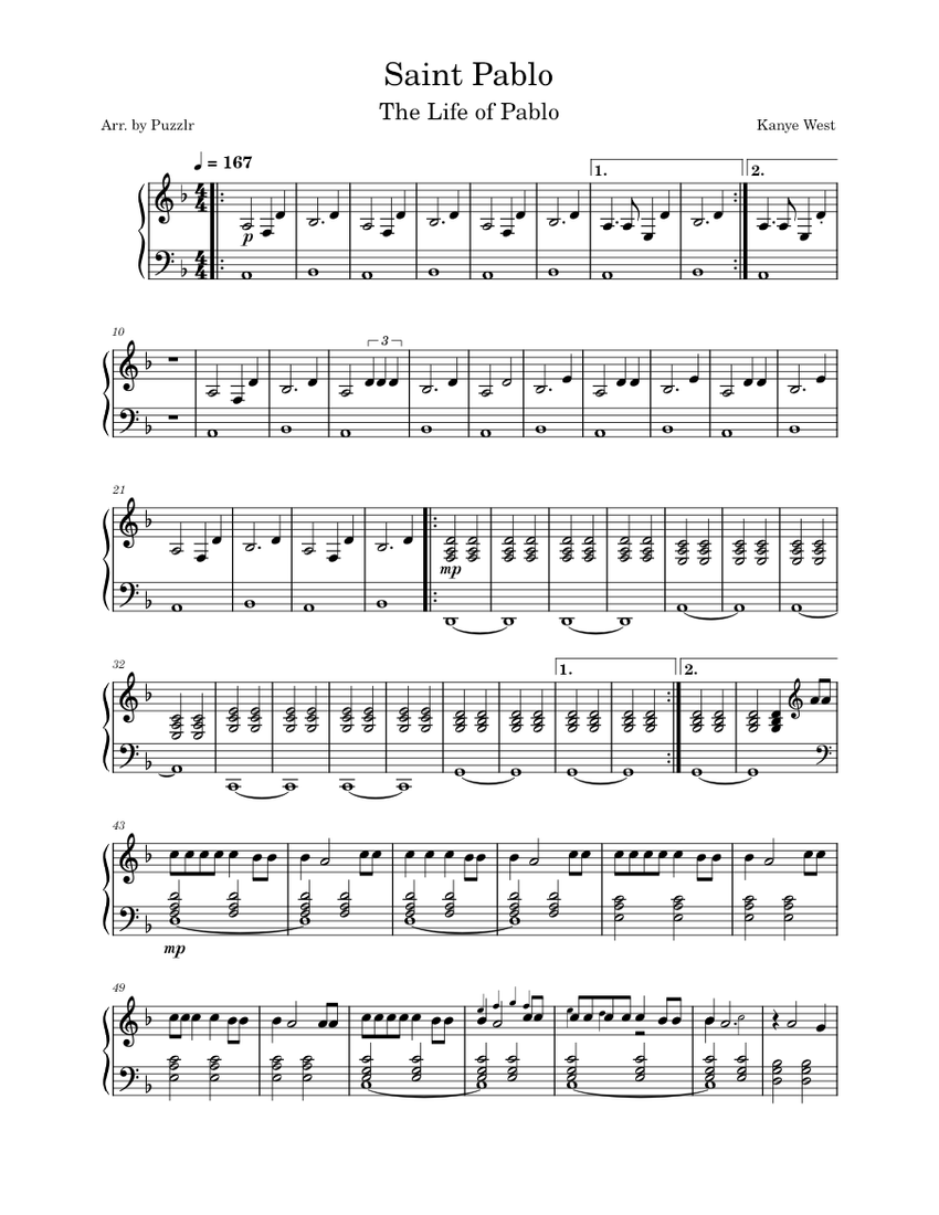 Saint Pablo - Kanye West feat. Sampha Sheet music for Piano (Solo) Easy ...