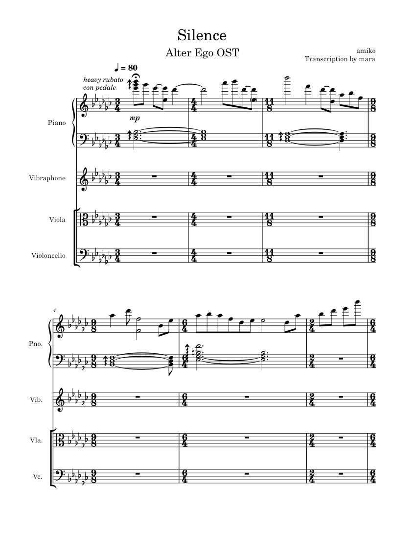Silence – Caramel Column – Alter Ego Sheet music for Piano, Vibraphone ...